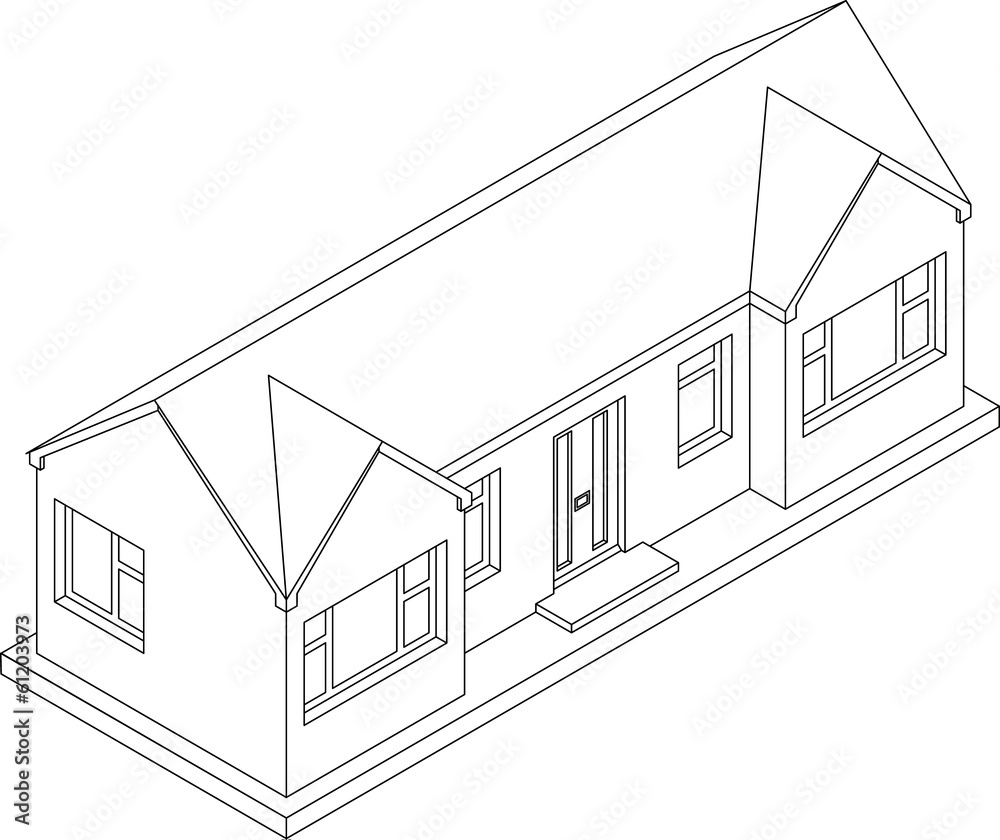 3d isometric line drawing of a single story house or bungalow Stock ...