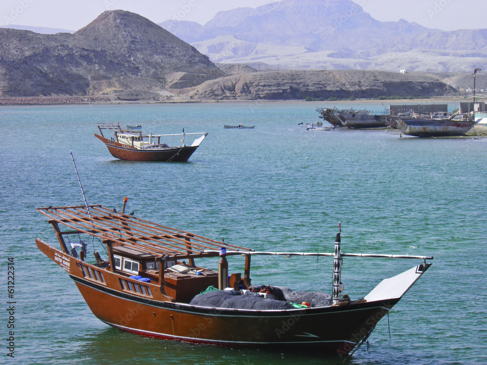 Old wooden ship in the harbor of Sur, Sultanate of Oman Stock Photo ...