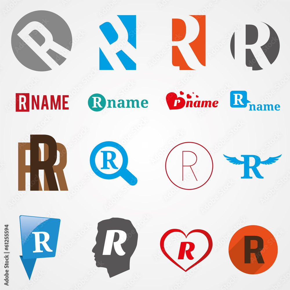Set of alphabet symbols of letter R, logos, icons, vector Stock Vector ...