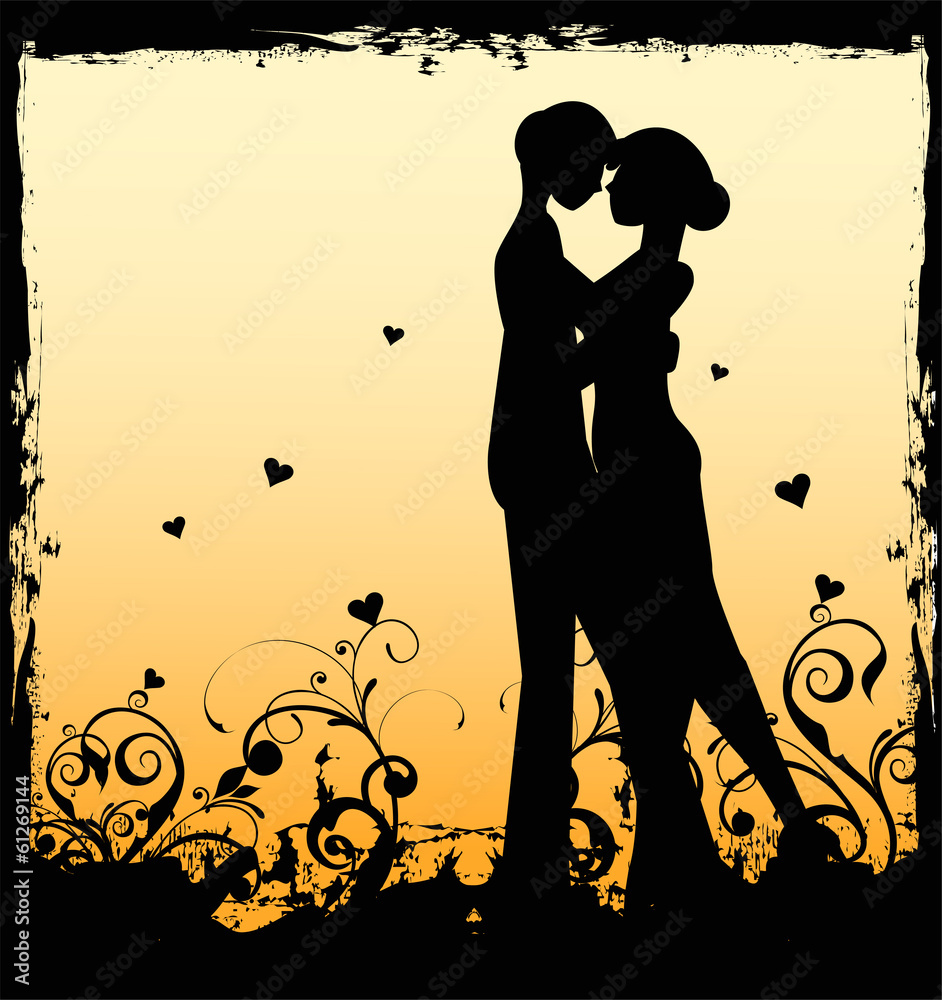Vettoriale Stock silhouette di innamorati su sfondo grunge | Adobe Stock