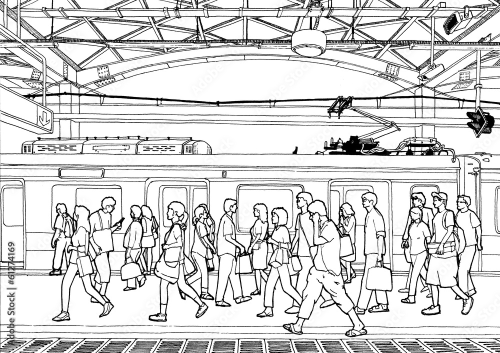 Train Station (outline and color) Stock Illustration | Adobe Stock