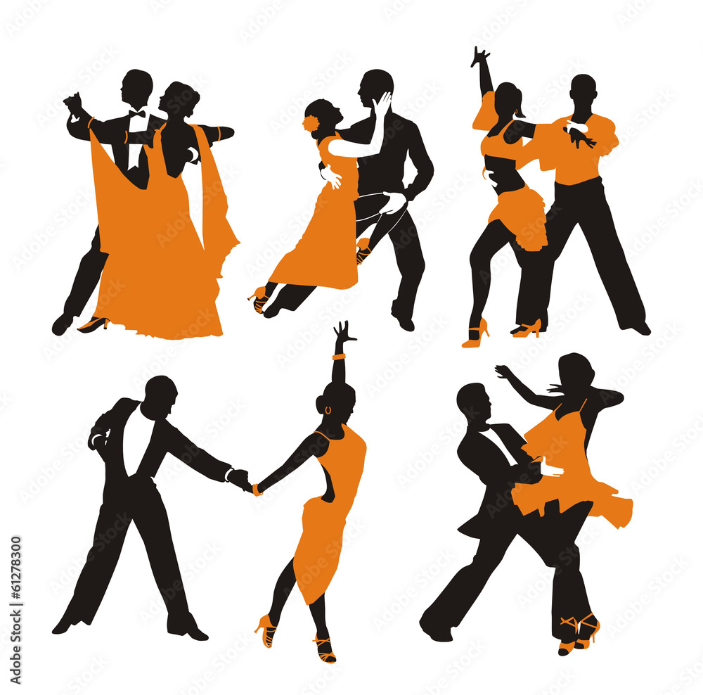 vector orange background with dancing couple Stock Vector | Adobe Stock