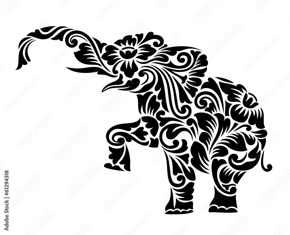 Elephant Floral Ornament Decoration Stock Vector | Adobe Stock
