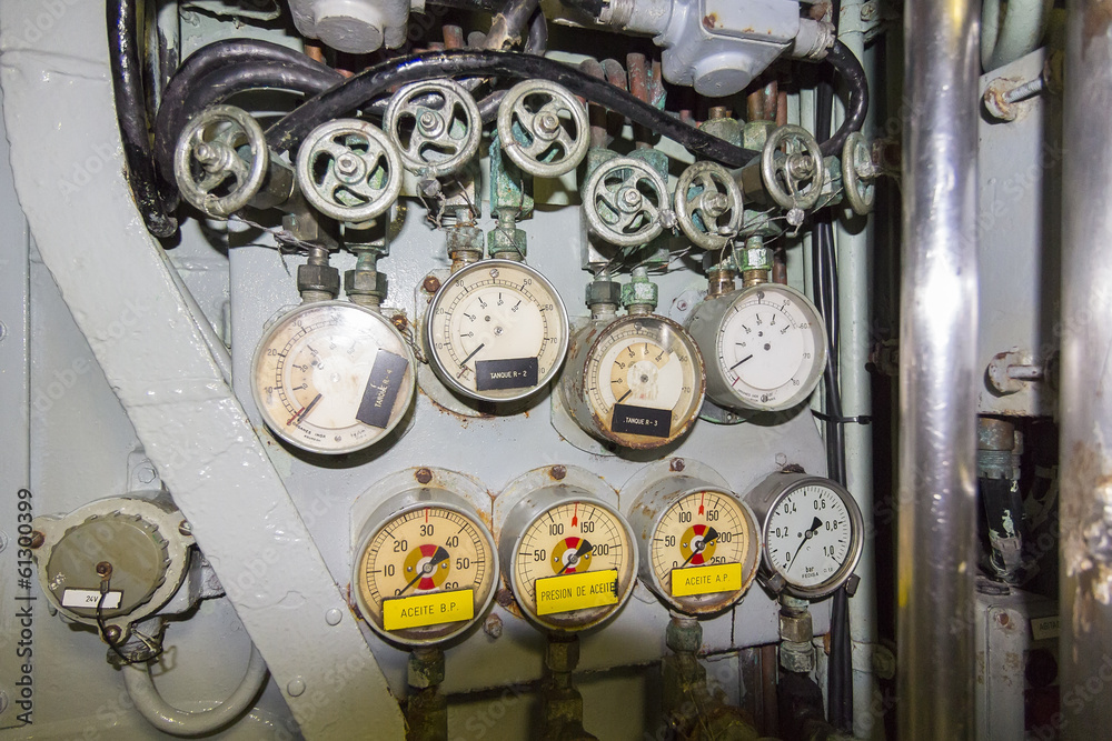 adjustment and control panels of an old submarine Stock Photo | Adobe Stock