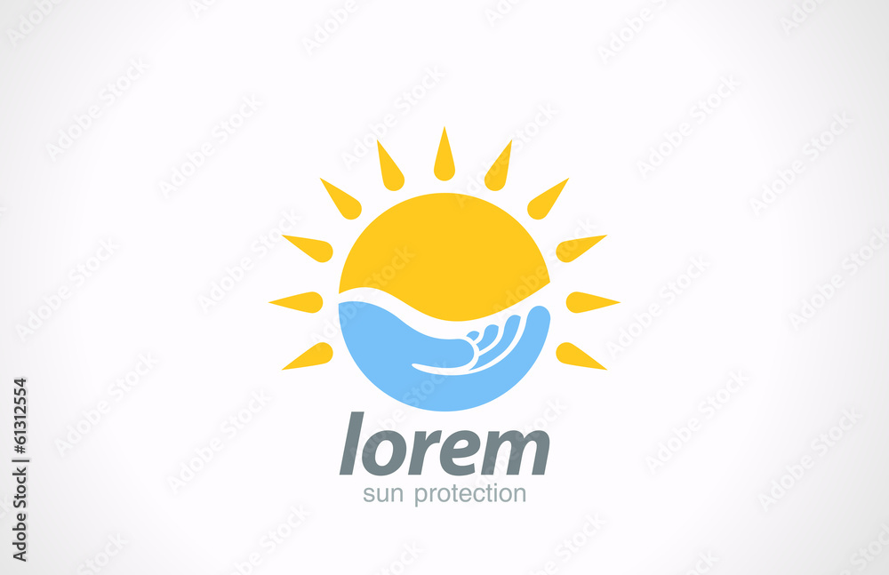 Logo Sunblock. Sunscreen symbol. Sun in hand Stock Vector | Adobe Stock