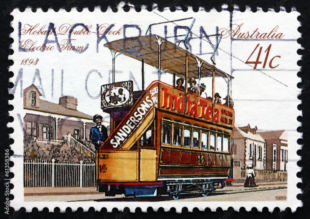 Postage stamp Australia 1989 Double-deck Electric Tram, Hobart Stock ...