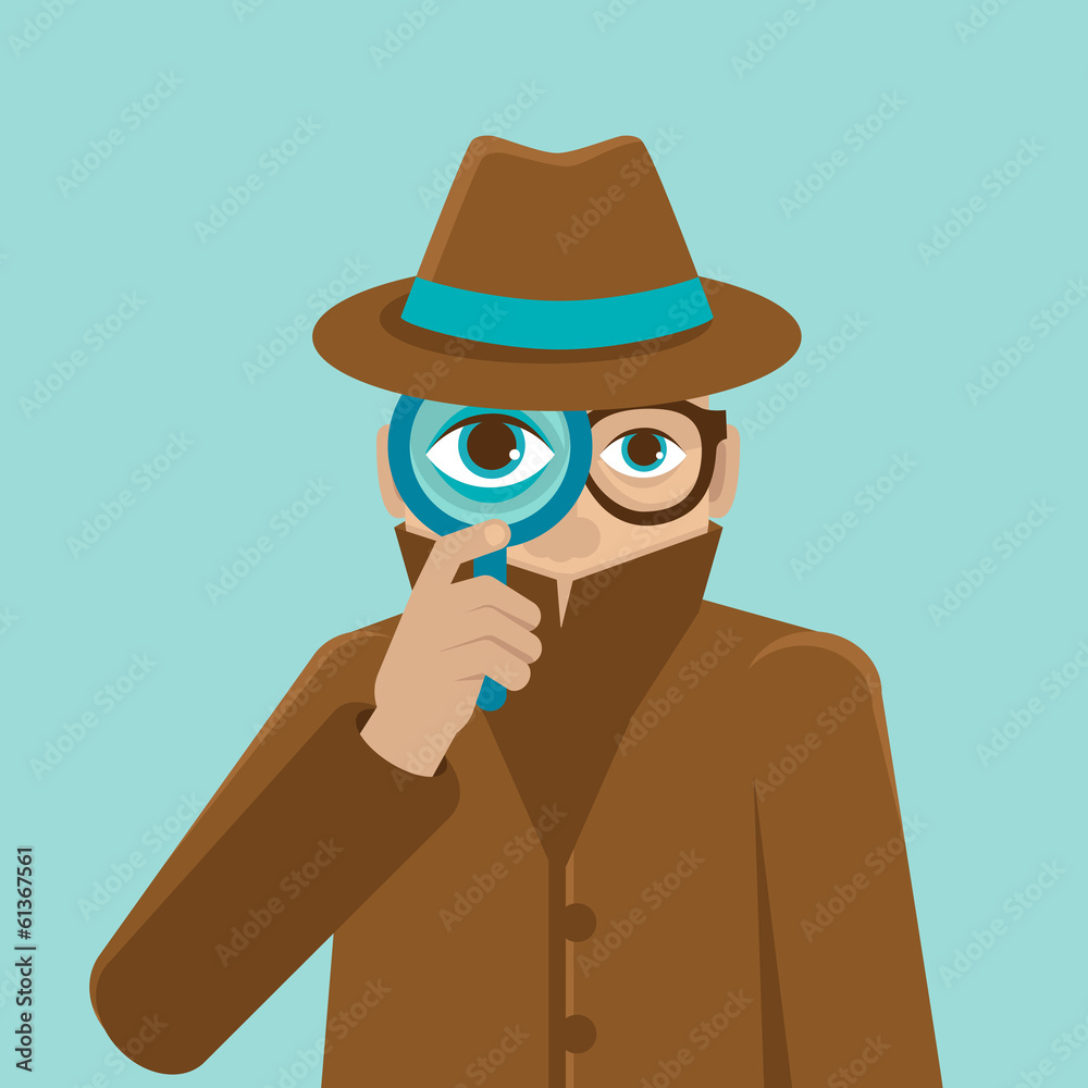 Vector detective illustration in flat style Stock Vector | Adobe Stock