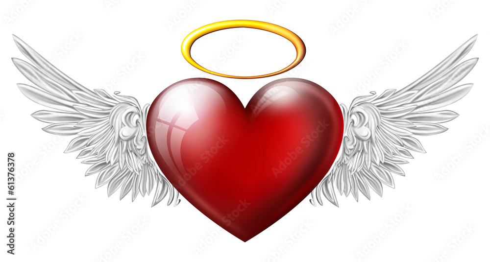 heart with angel wings isolated on white background Stock Illustration ...