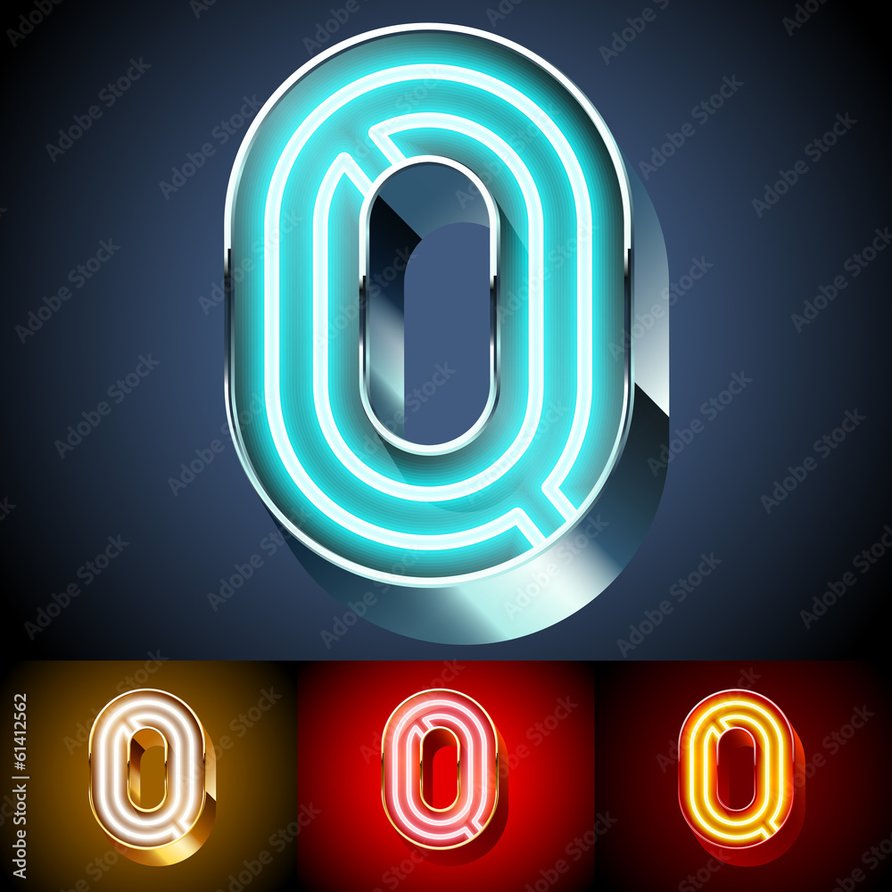 Realistic neon tube alphabet for light board. Number 0 Stock Vector ...
