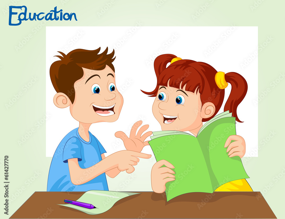 Learning Together Cartoon Stock Vector | Adobe Stock