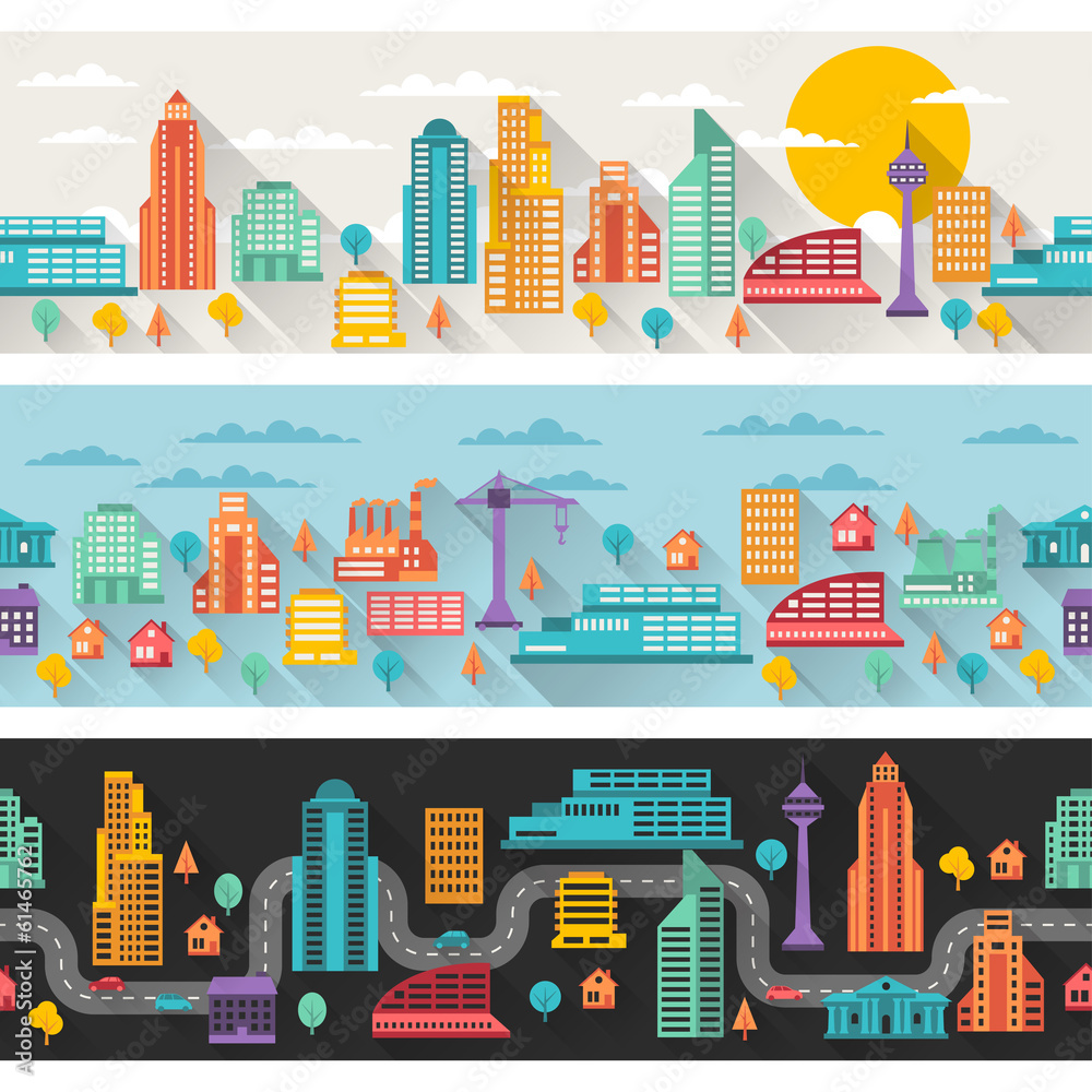 Cityscape seamless horizontal banners with buildings. Stock Vector ...