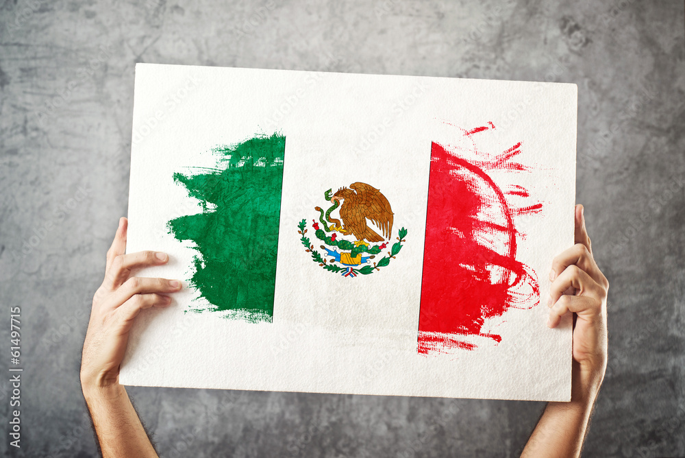 Mexico flag. Man holding banner with Mexican Flag. Stock Photo | Adobe ...