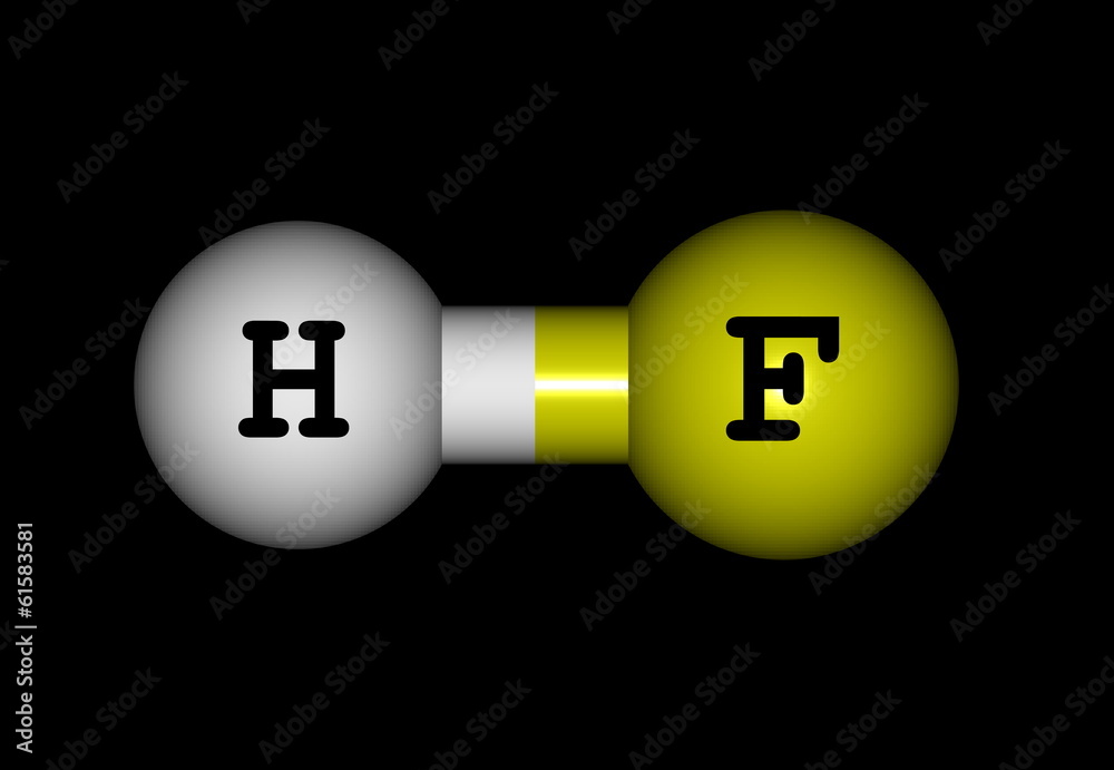 Hydrogen fluoride molecular structure on black background Stock ...