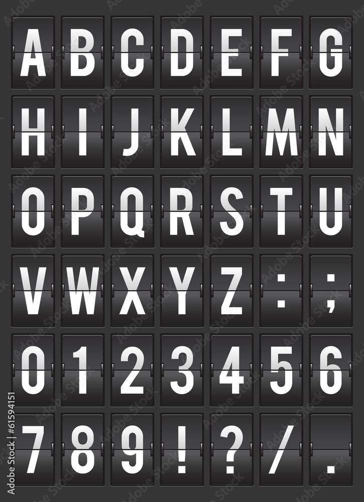split-flap airport terminal alphabet display illustration Stock Vector ...