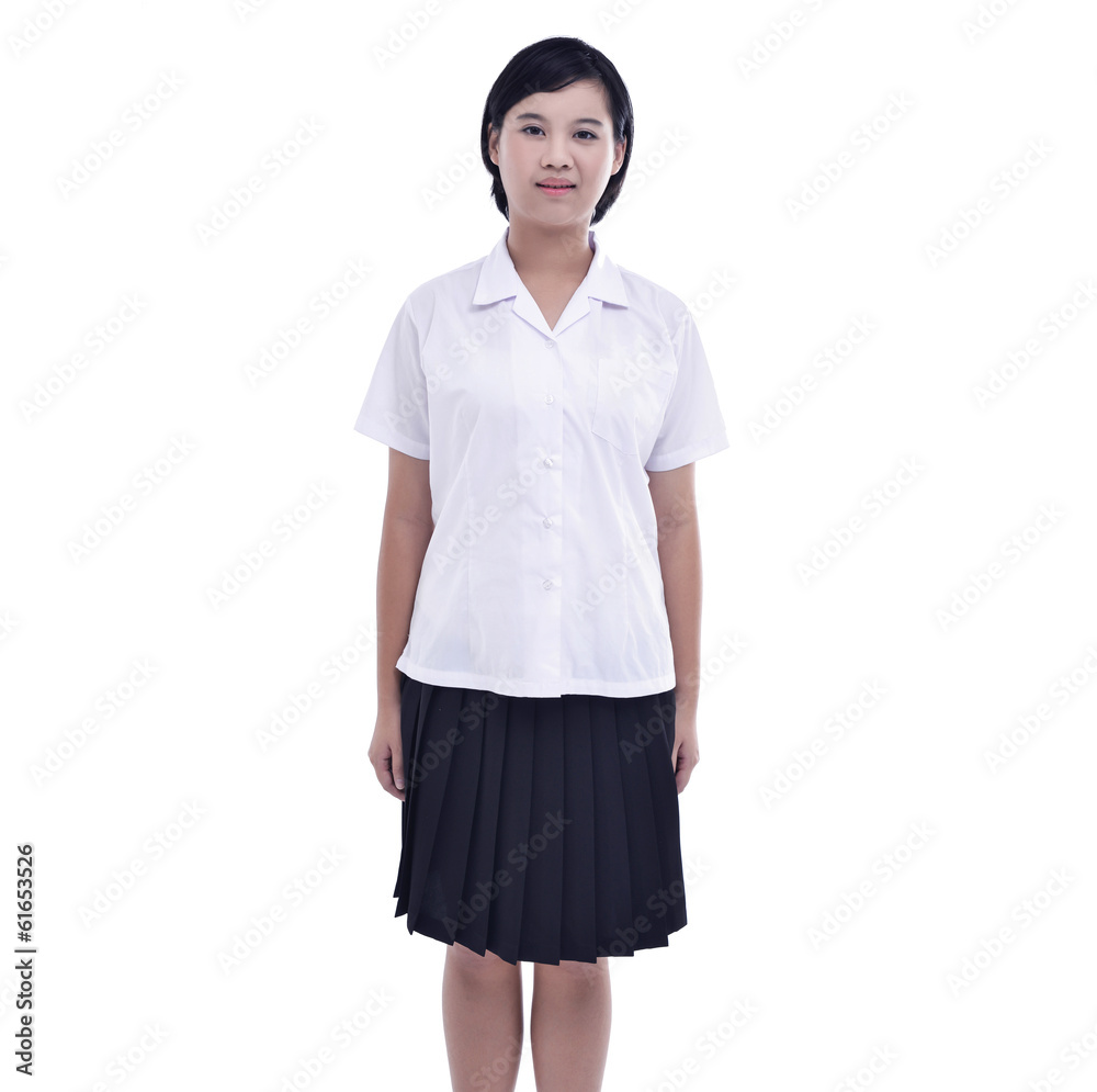 girl wearing black and white school uniform Stock Photo | Adobe Stock