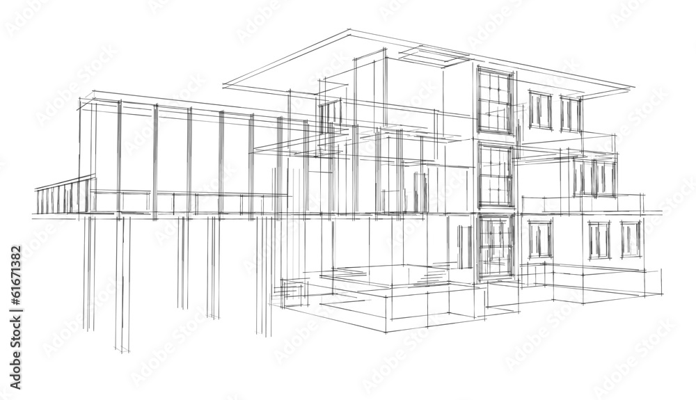 Modern architecture wireframe. Wireframe building illustration of ...