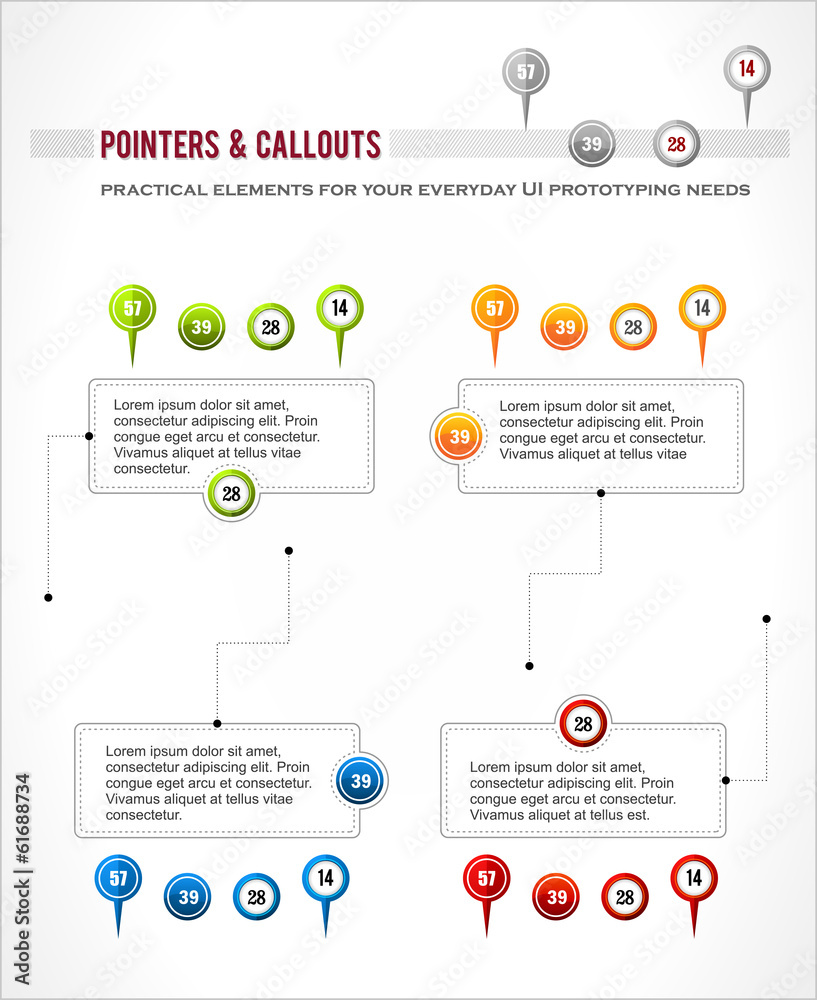 Interface elements set, map location pointer pin, infographics d Stock ...