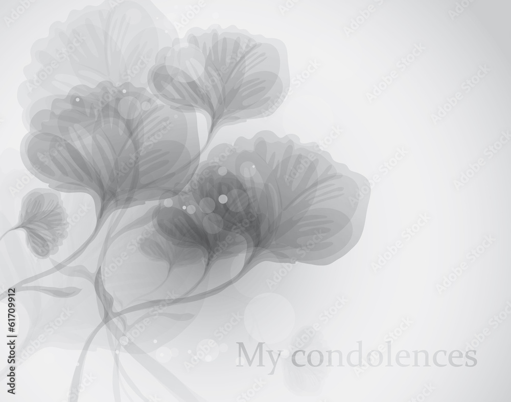 My condolences / Black-and-white funeral card with flowers Stock Vector ...