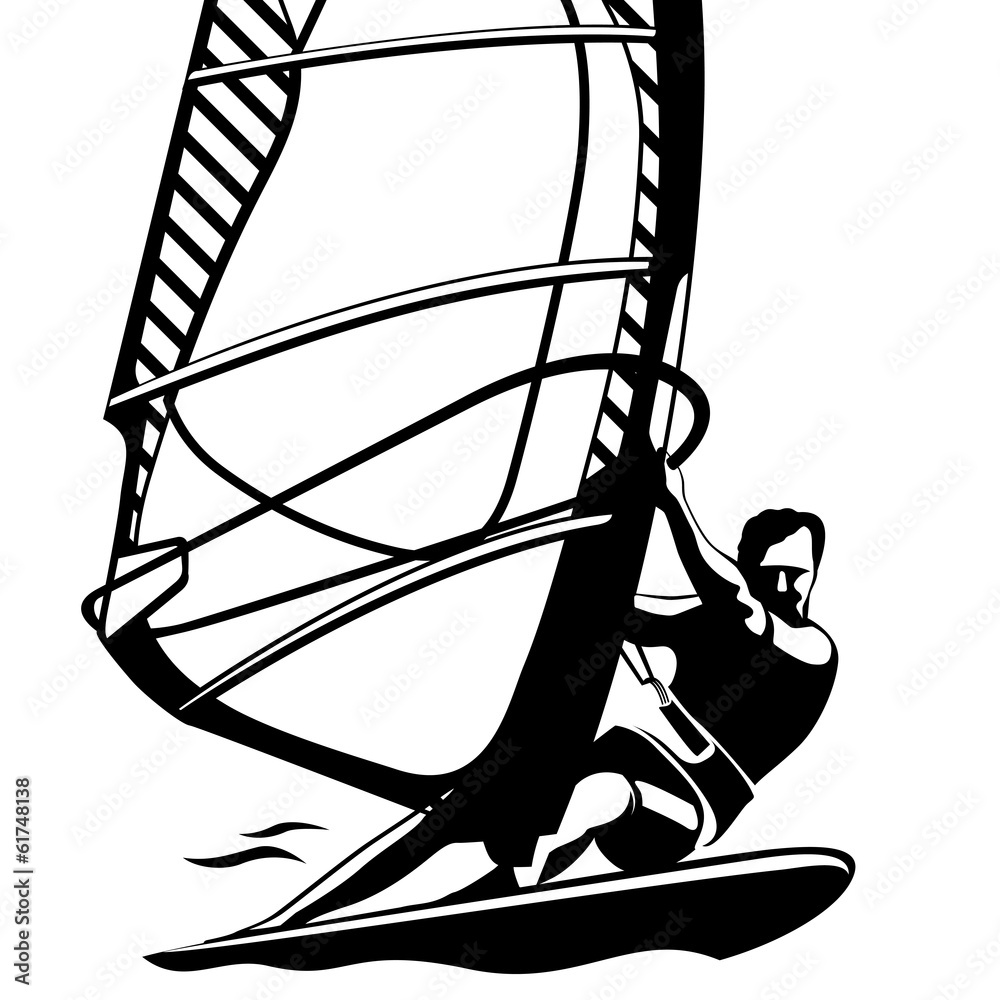 black and white illustration of windsurfing hero Stock Vector | Adobe Stock