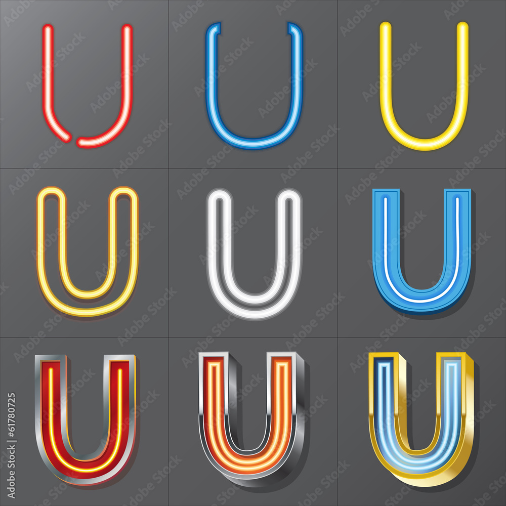 Set of Neon Style Alphabet U, Eps 10 Vector, Editable for Any Ba Stock ...