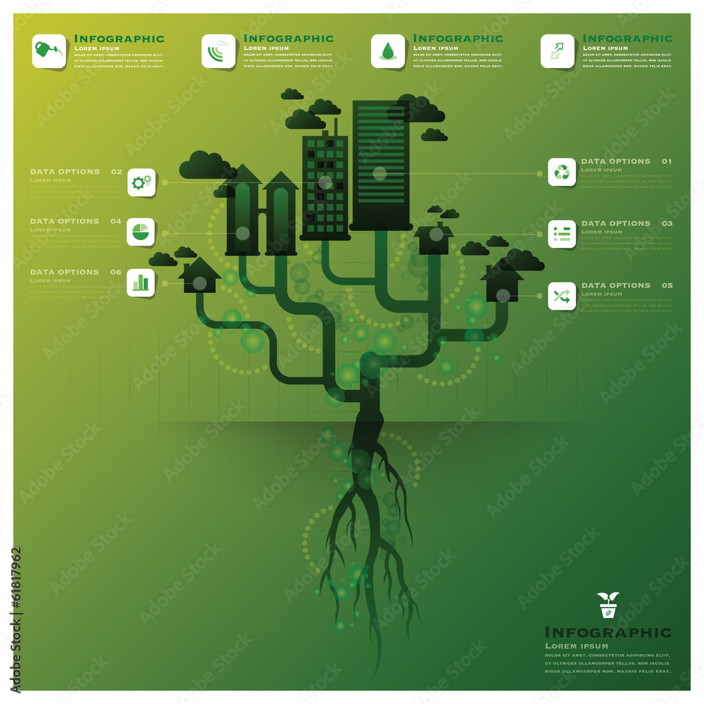 Pollution Tree And Root Infographic Design Template Stock Vector ...