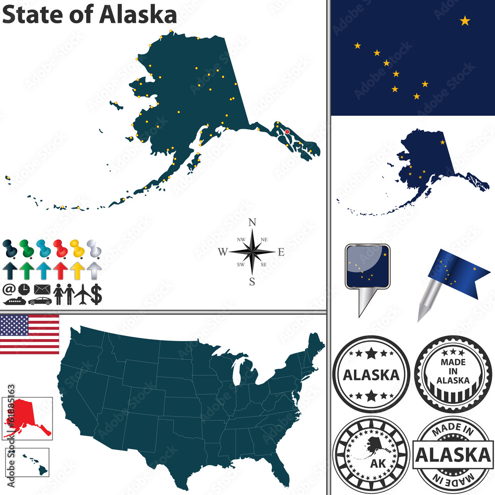 Map of state Alaska, USA Stock Vector | Adobe Stock