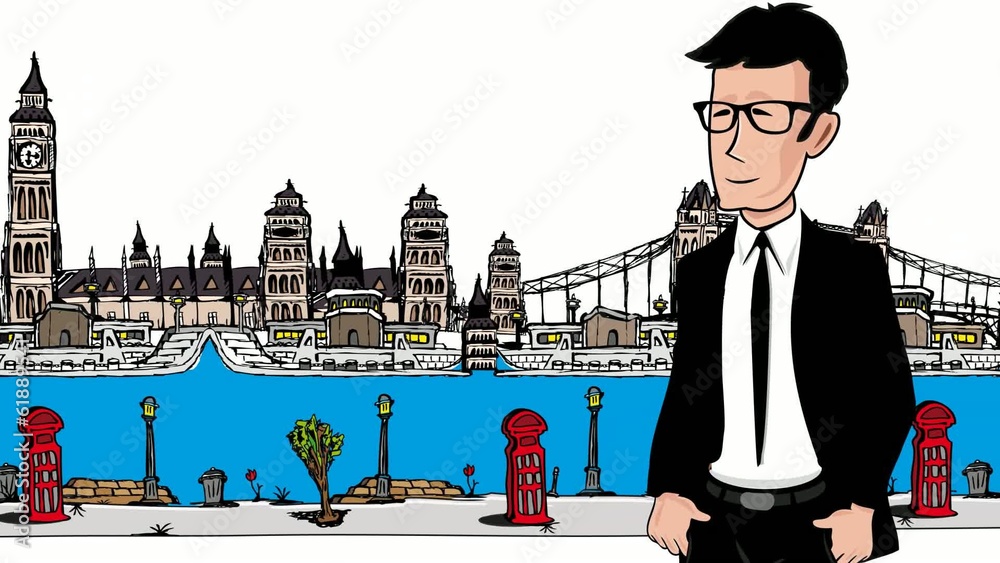 Video Stock London city cartoon drawing english businessman | Adobe Stock