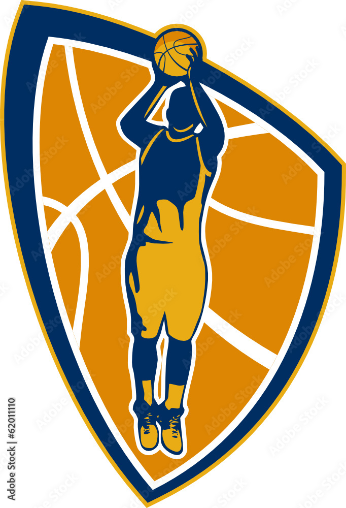 Basketball Player Jump Shot Ball Shield Retro Stock Vector | Adobe Stock