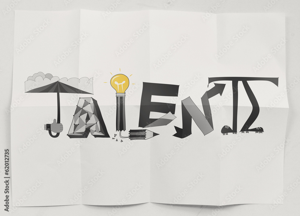hand drawn design word Talent on crumpled paper background as Stock ...