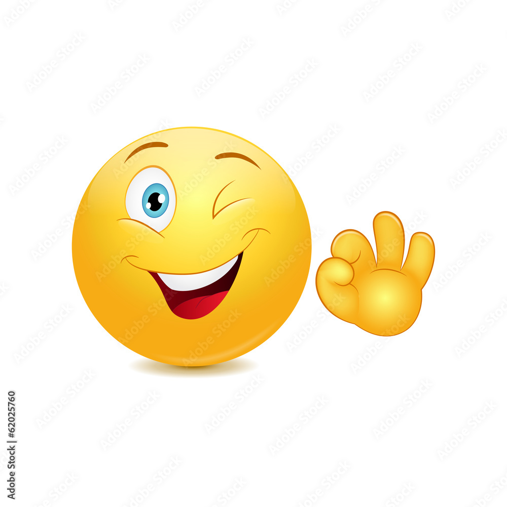 Smiley emoticon with ok sign Stock Vector | Adobe Stock