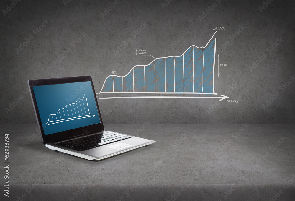 laptop computer with graph on screen Stock Photo | Adobe Stock