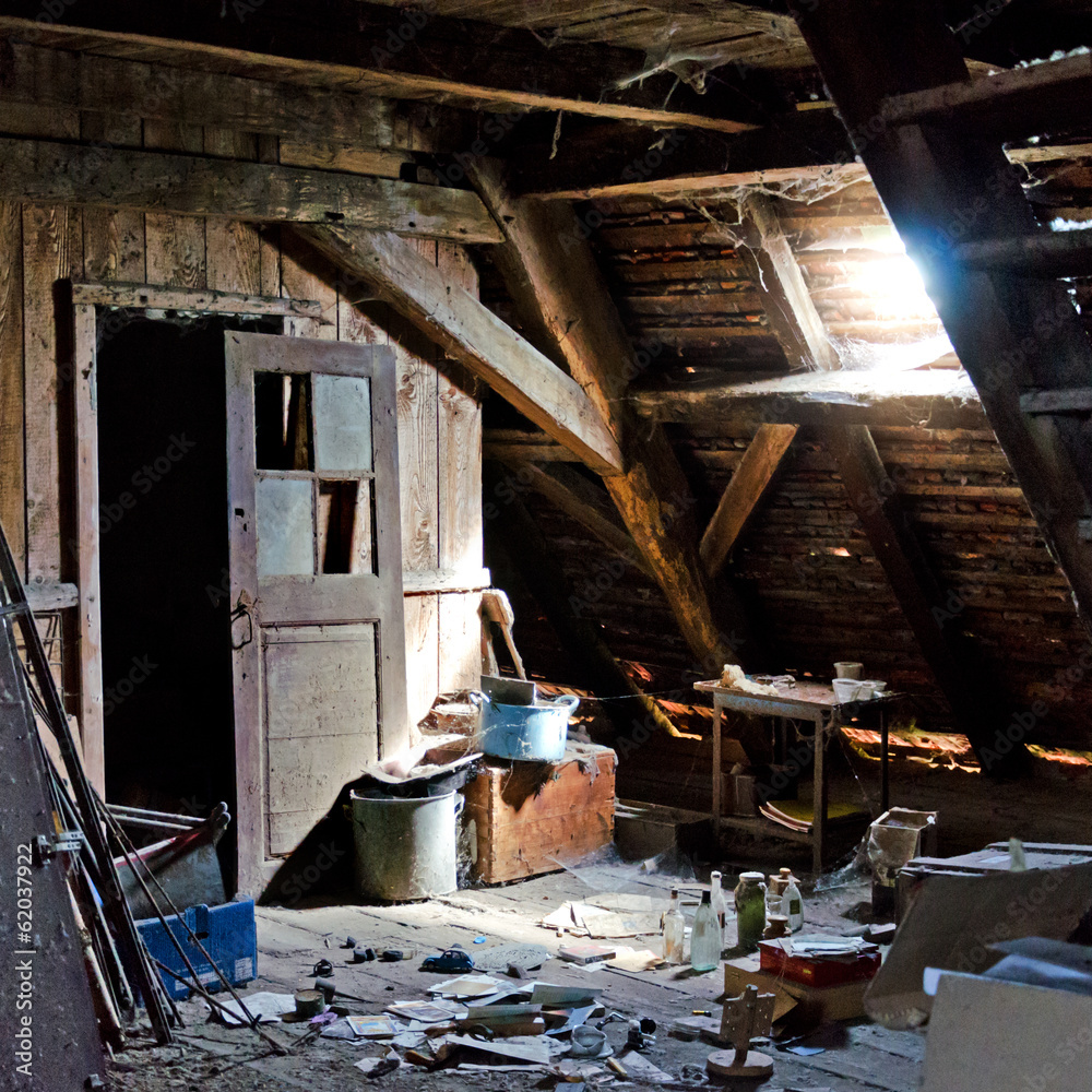 Old Dusty Attic - Granary with broken Furniture Stock Photo | Adobe Stock