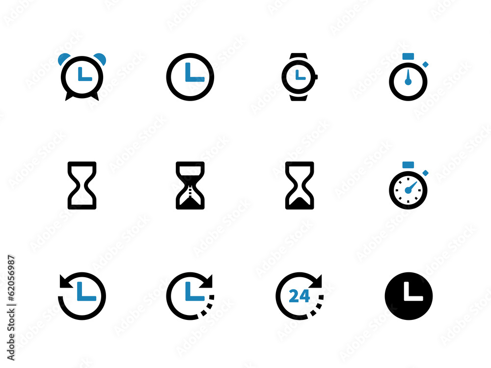 Time and Clock duotone icons on white background. Stock Vector | Adobe ...
