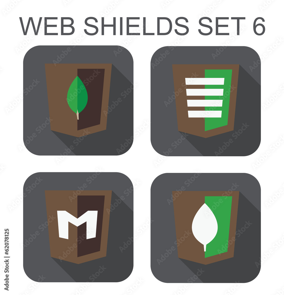vector collection of mongo database web development shield signs Stock ...