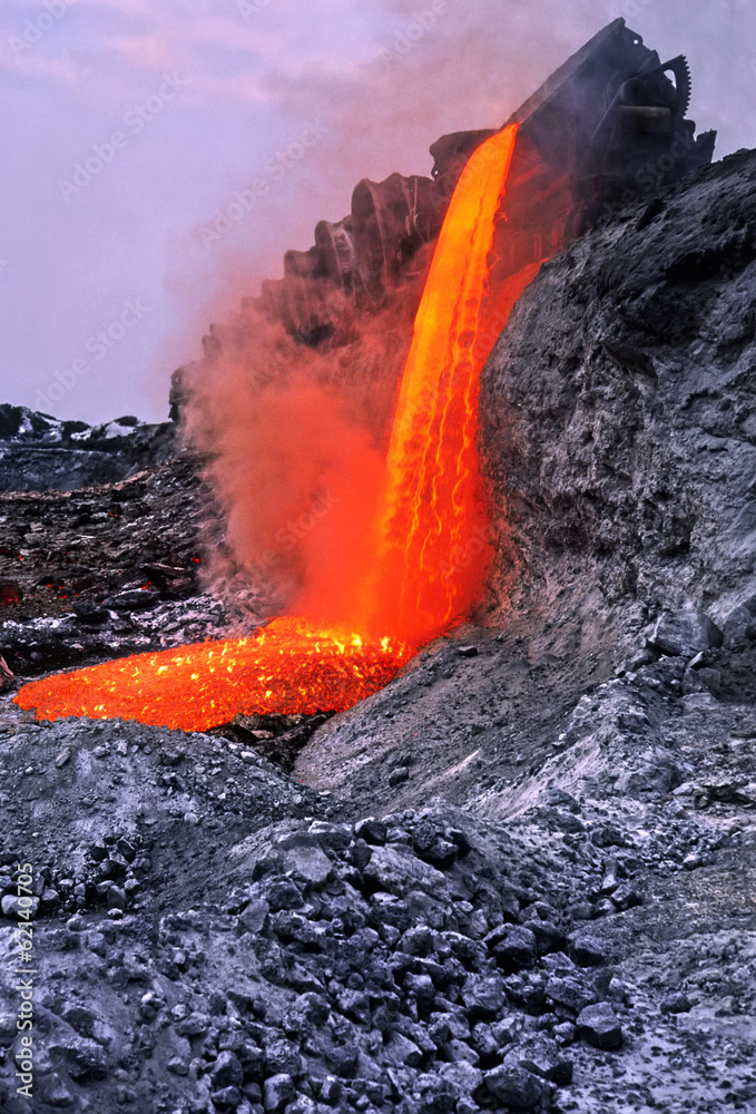 Drainage of industrial slag from metallurgy. Stock Photo | Adobe Stock
