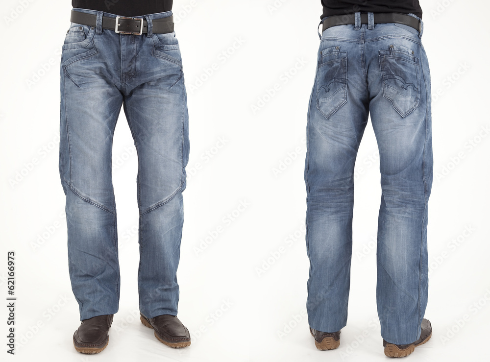 men in jeans trousers on white background back and front views Stock ...
