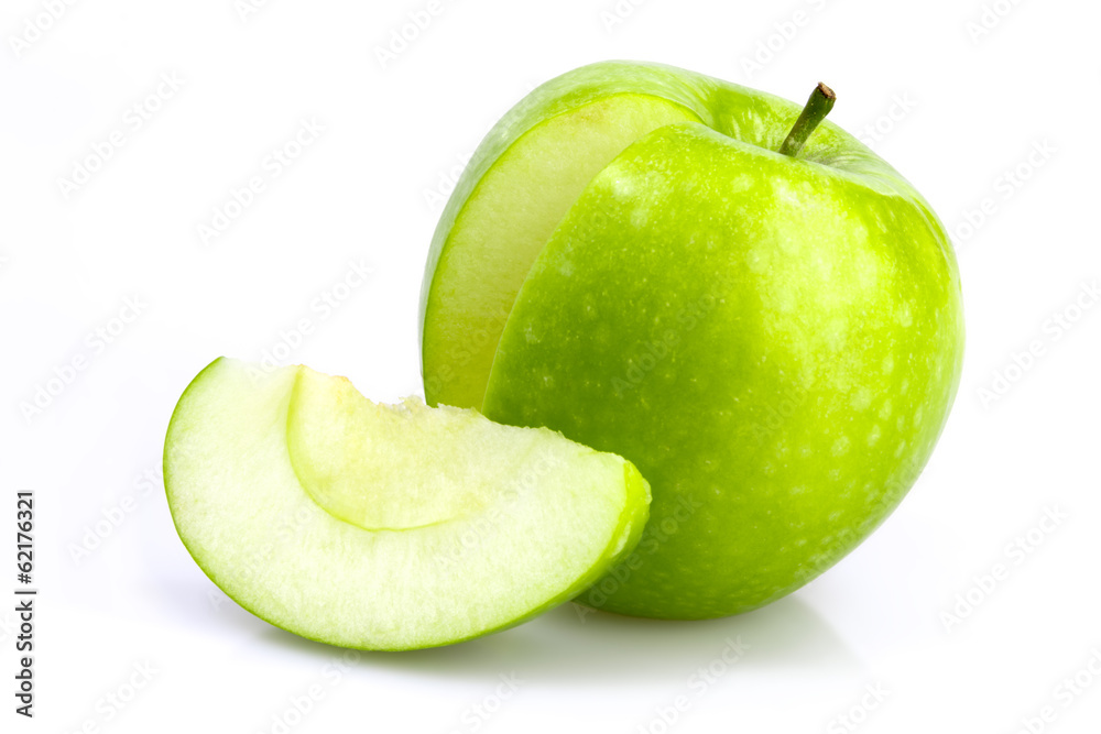 Green apple with cut and slice on white background Stock Photo | Adobe ...