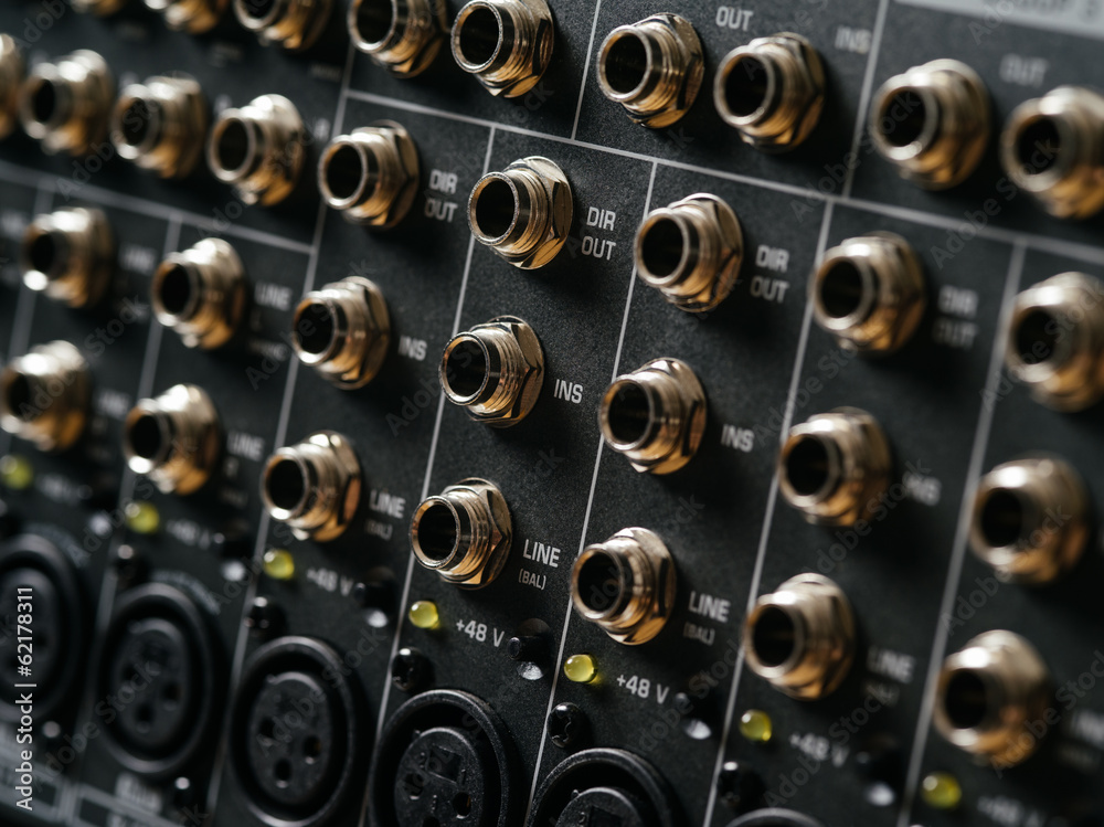 Input output panel of a soundboard Stock Photo | Adobe Stock
