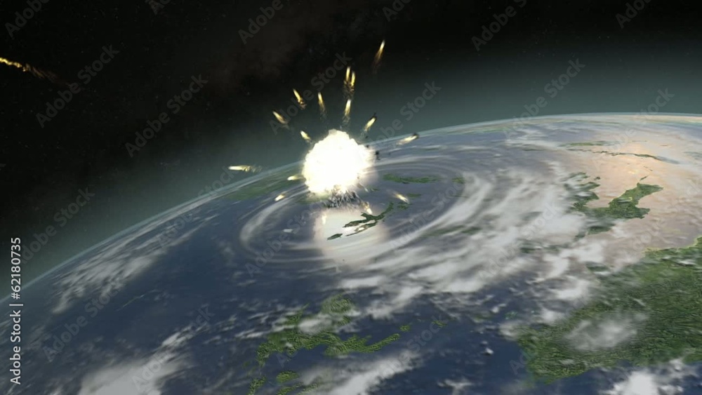 Asteroid hitting Earth in an extinction level event Stock ビデオ | Adobe Stock