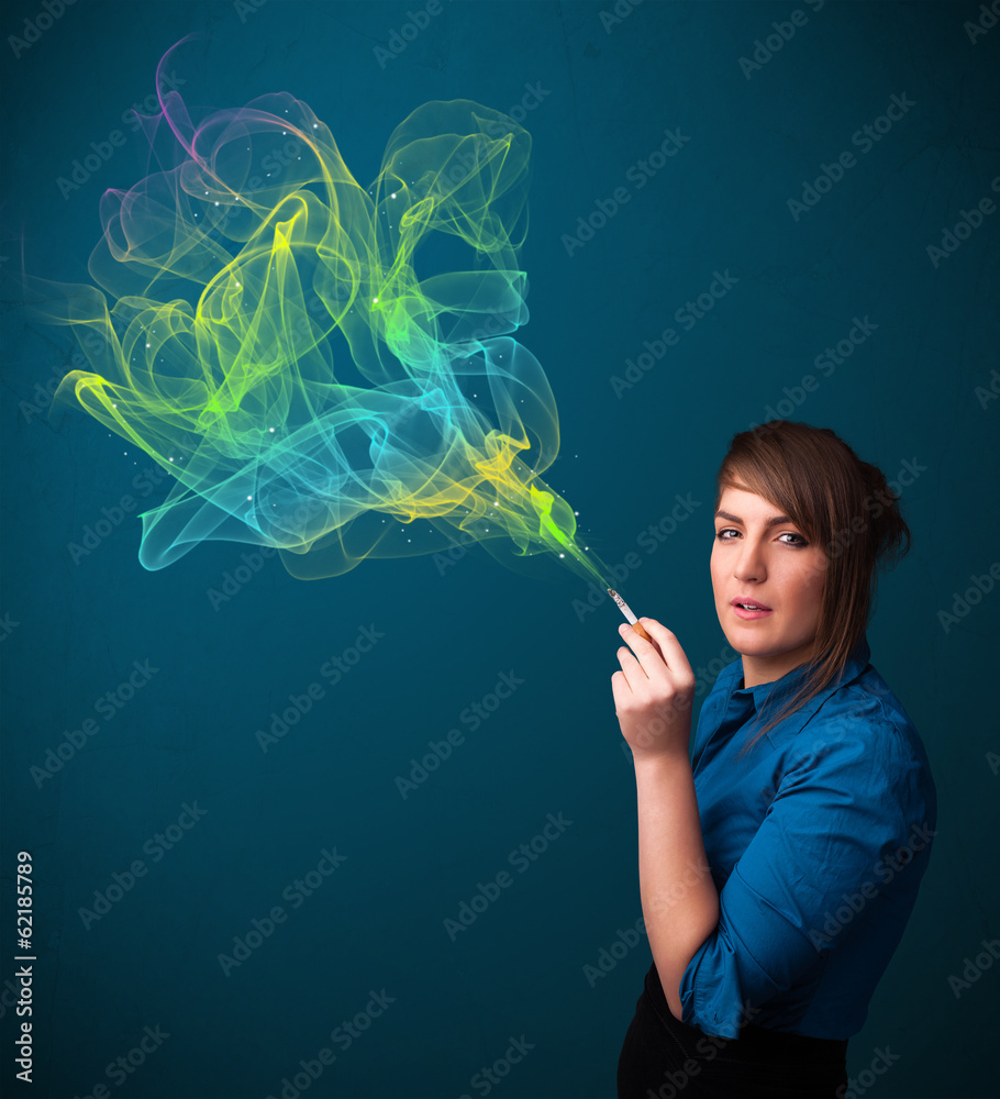Girl Blowing Colorful Smoke
