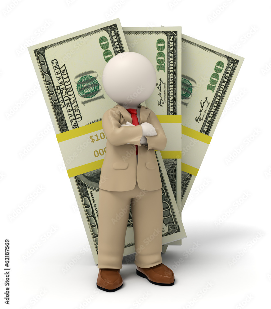 3d business man in beige suit - pack of money Stock Illustration ...