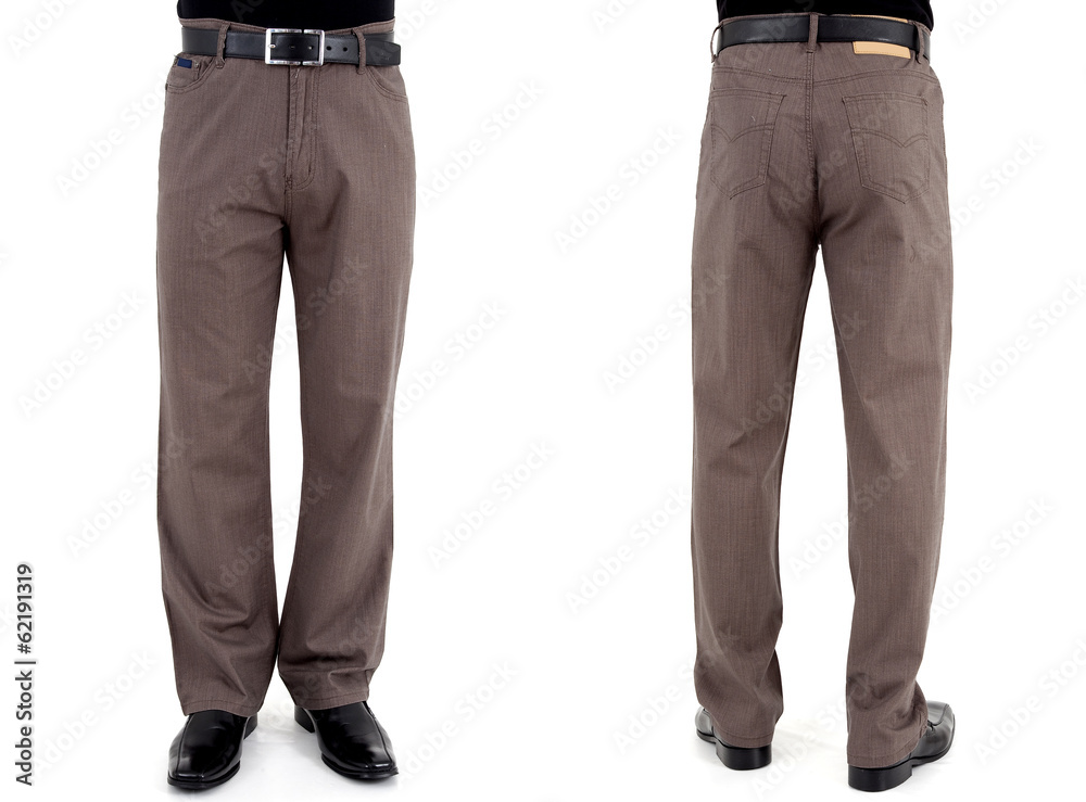 men in trousers on white background back and front views Stock Photo ...