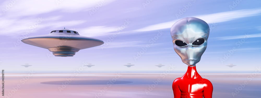 Spaceships and Alien in a Distant World Stock Illustration | Adobe Stock