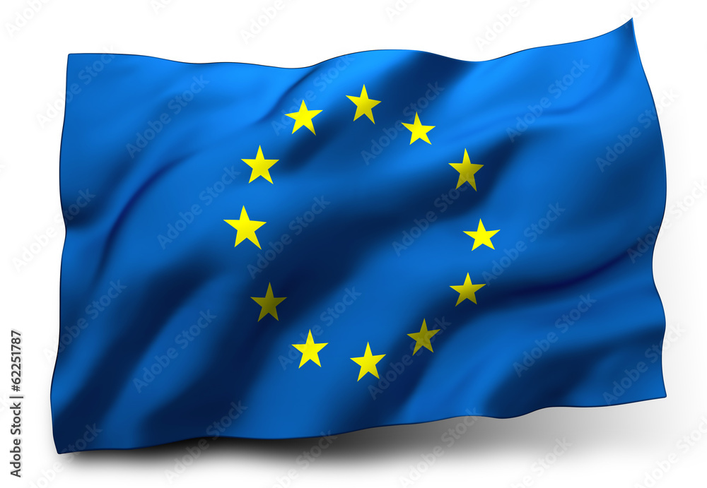 Wavy blue flag of Europe, European Union banner blowing in the wind ...