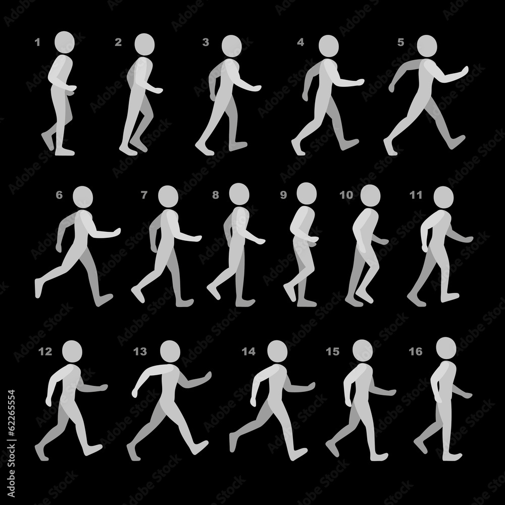 Phases of Step Movements Man in Walking Sequence for Game Stock ...