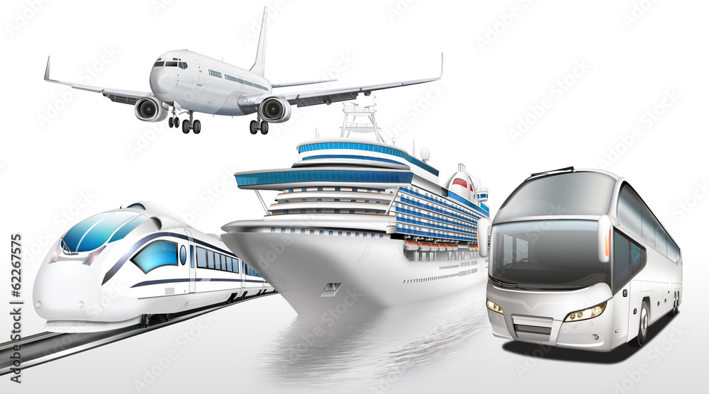 Flugzeug, Schnellzug, Schiff, Bus, Personenbeförderung Stock ...