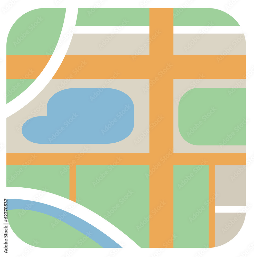 vector round icon of clean city map with roads, green zone, rive Stock ...