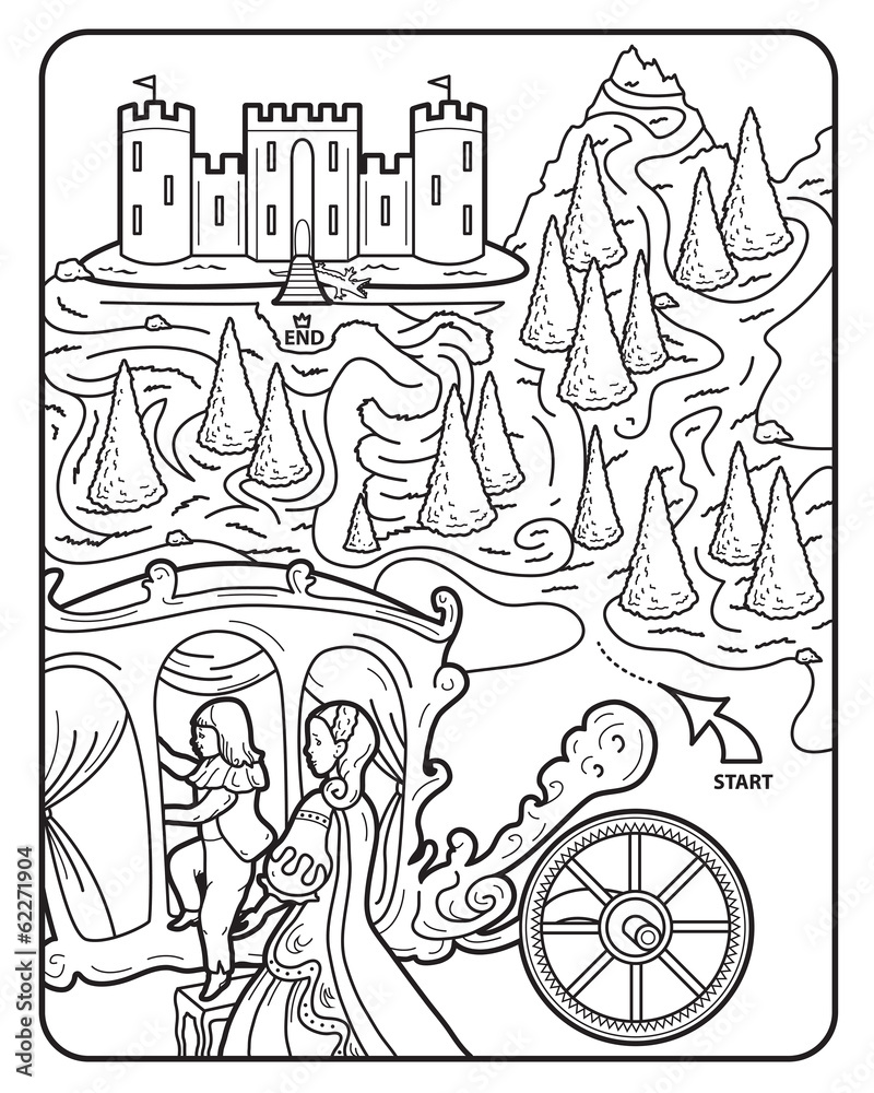 Vector Coloring Book Page with Castle Carriage Princess Augusta Stock ...