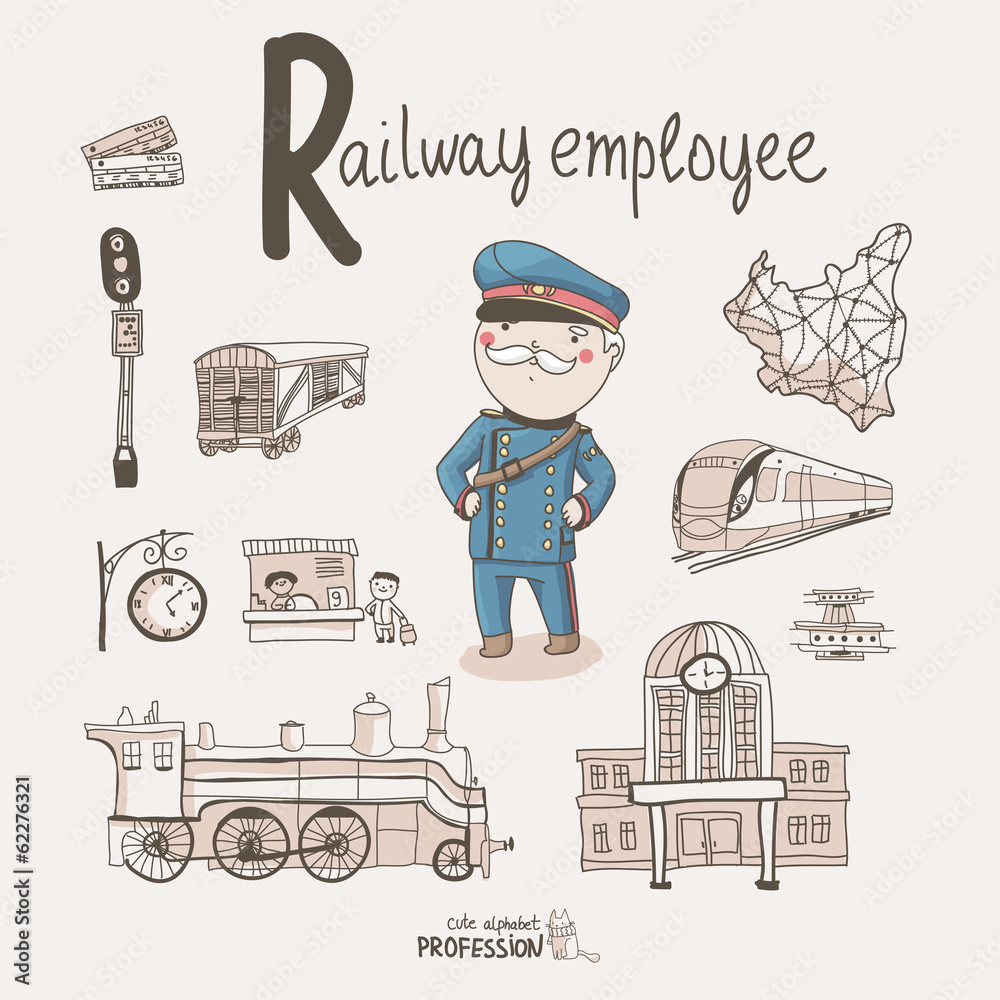 Cute vector alphabet Profession. Letter R - Railway Employee Stock ...