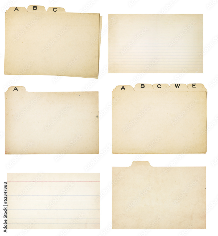 Set of Six Vintage Tabbed Index Cards Stock Photo | Adobe Stock